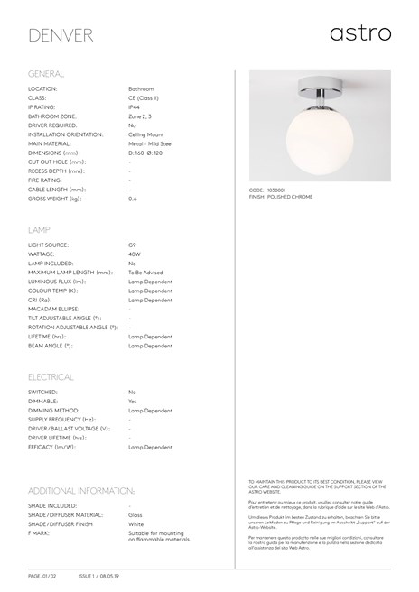 DENVER Lámpara de techo LED en acero y vidrio By Astro Lighting
