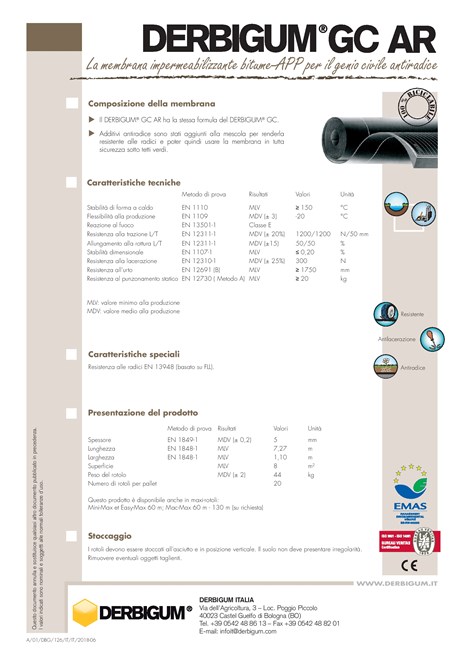 Membrana impermeabilizzante bitume-APP antiradice DERBIGUM GC AR ...