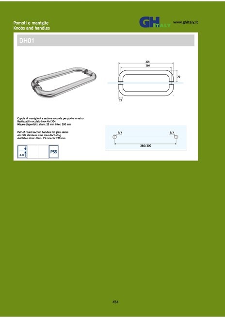 DH01 Stainless steel glass door handle By GH ITALY