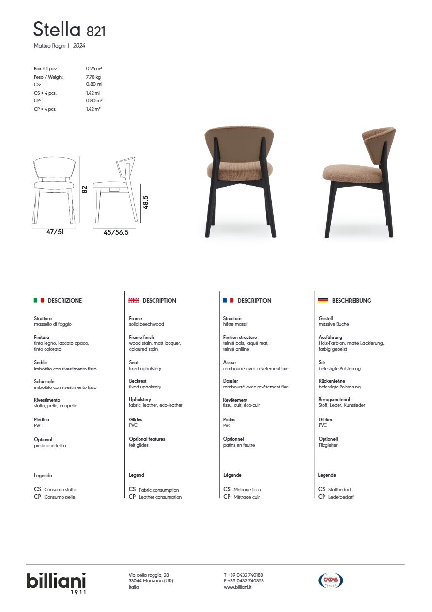 STELLA 821 Chair By Billiani
