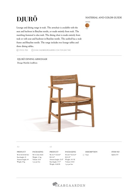 DJURÖ Teak garden chair By Skargaarden | design Matilda Lindblom