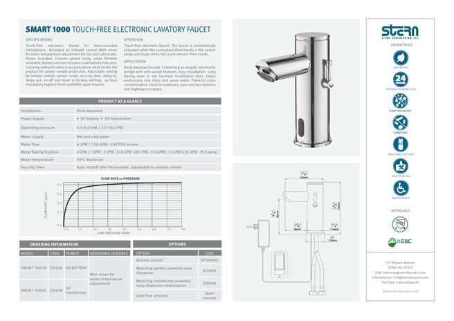 SMART 1000 Infrared mixer for public WC By Stern