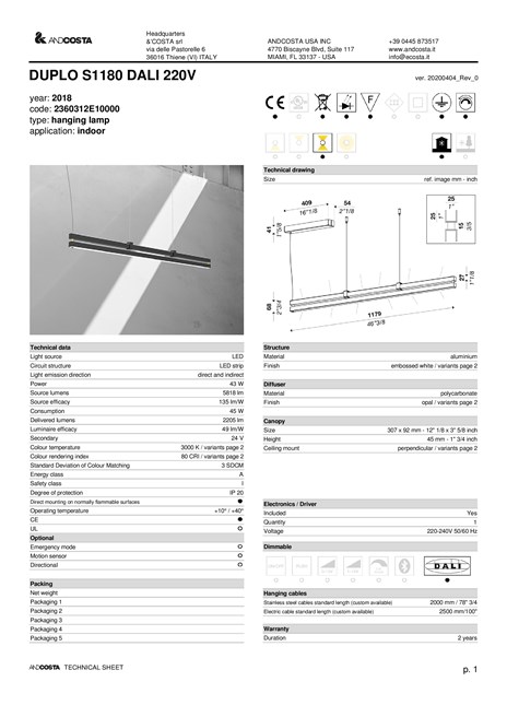 DUPLO S118 pendant lamp By Andcosta design Carlo Zerbaro
