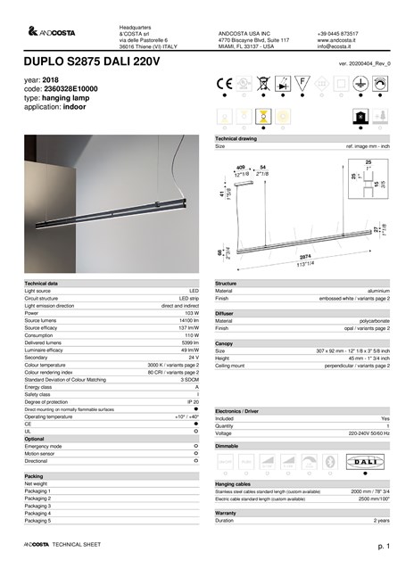 DUPLO S2875 pendant lamp By Andcosta design Carlo Zerbaro