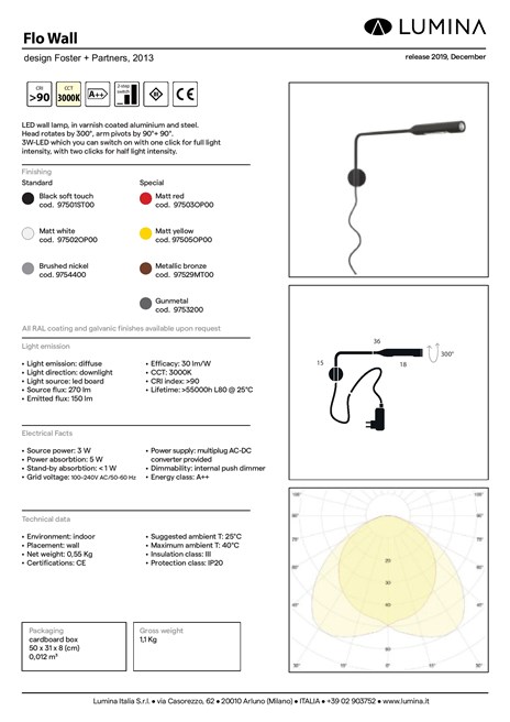 FLO LED dimmable aluminium wall lamp By Lumina | design Foster + Partners