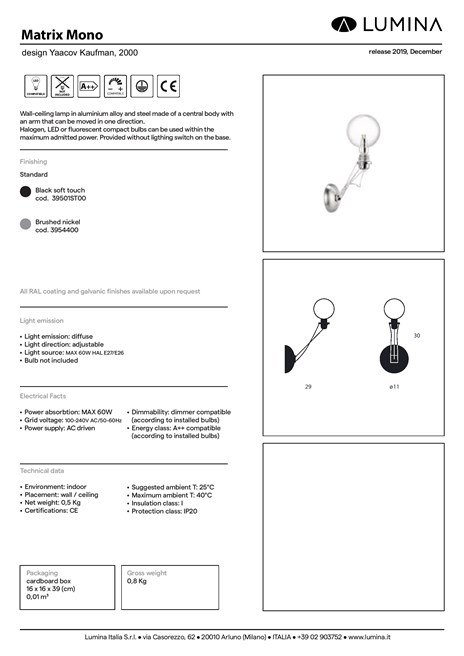 LED dimmable Glass and Stainless Steel wall lamp MATRIX MONO Matrix ...