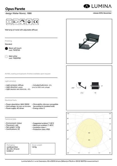 OPUS Luminária de parede ajustável dimmable de metal By Lumina | design ...