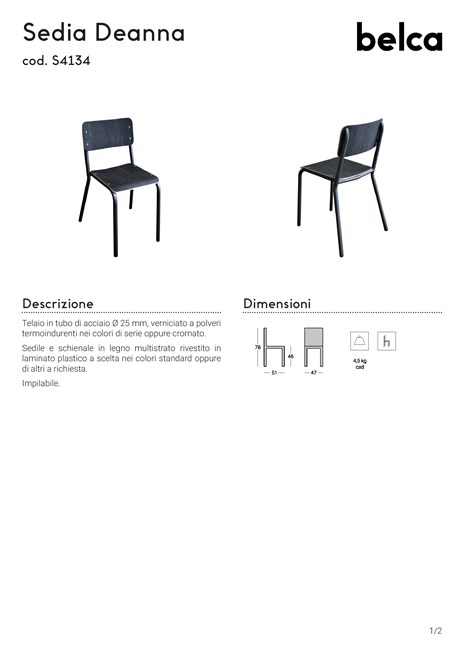 DEANNA Silla apilable en acero y madera con respaldo abierto By Belca