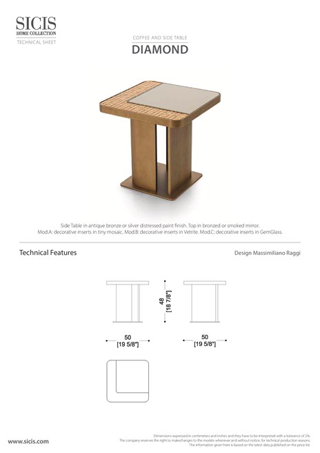DIAMOND | Square coffee table Diamond Collection By Sicis design Massimiliano Raggi