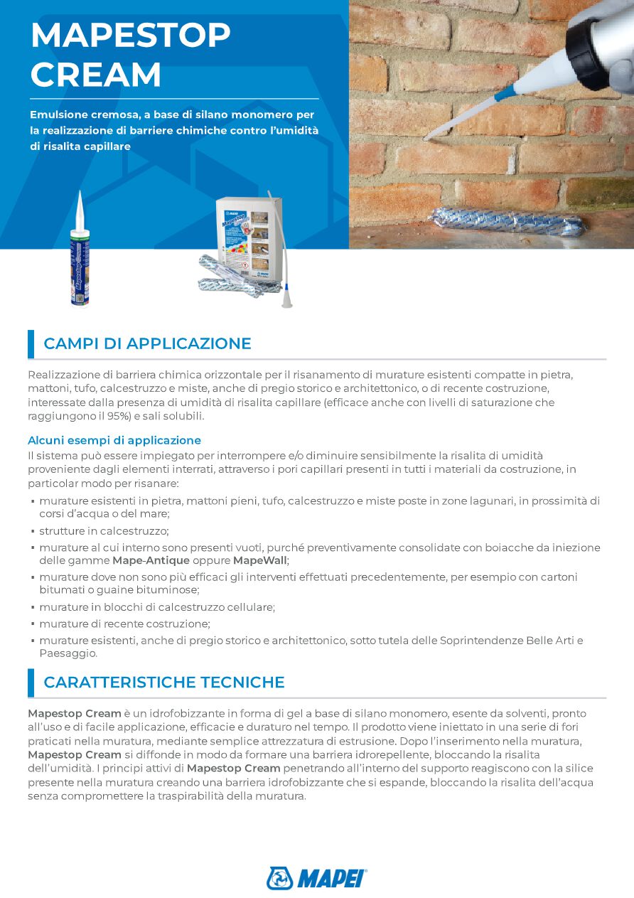 MAPESTOP CREAM Emulsione cremosa anti-umidità di risalita By MAPEI