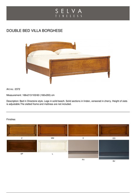 VILLA BORGHESE Cherry wood double bed By SELVA