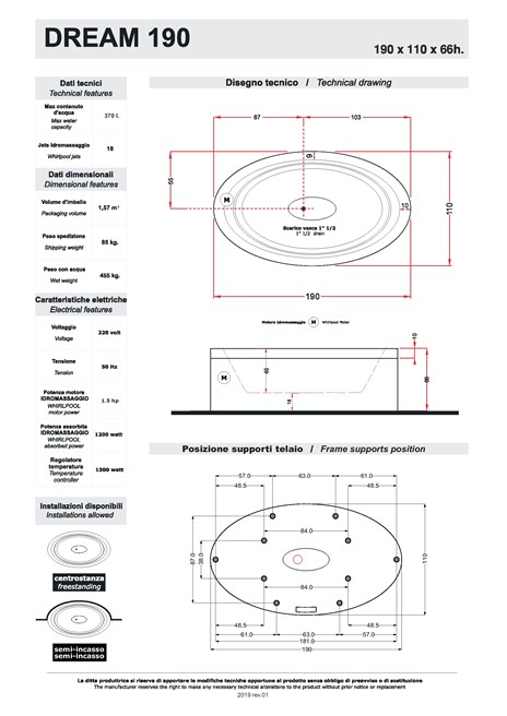Vasca da bagno ovale con idromassaggio DREAM 190 - Gruppo Treesse ...
