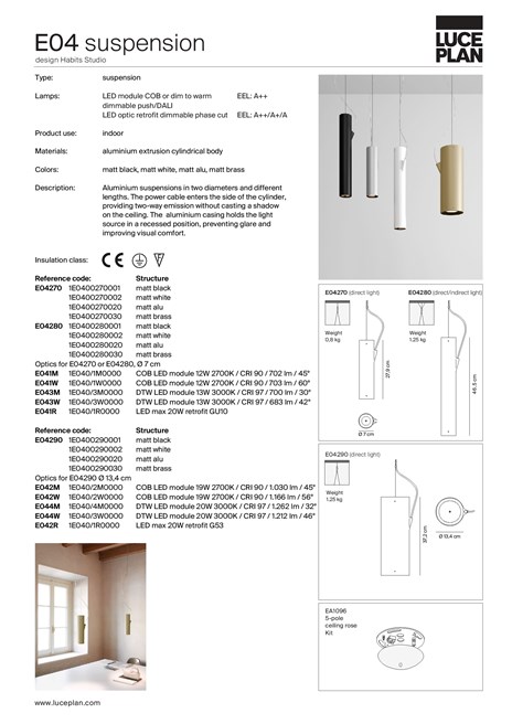 E04 Lámpara colgante LED de aluminio extrudado By LUCEPLAN | design Studio Habits