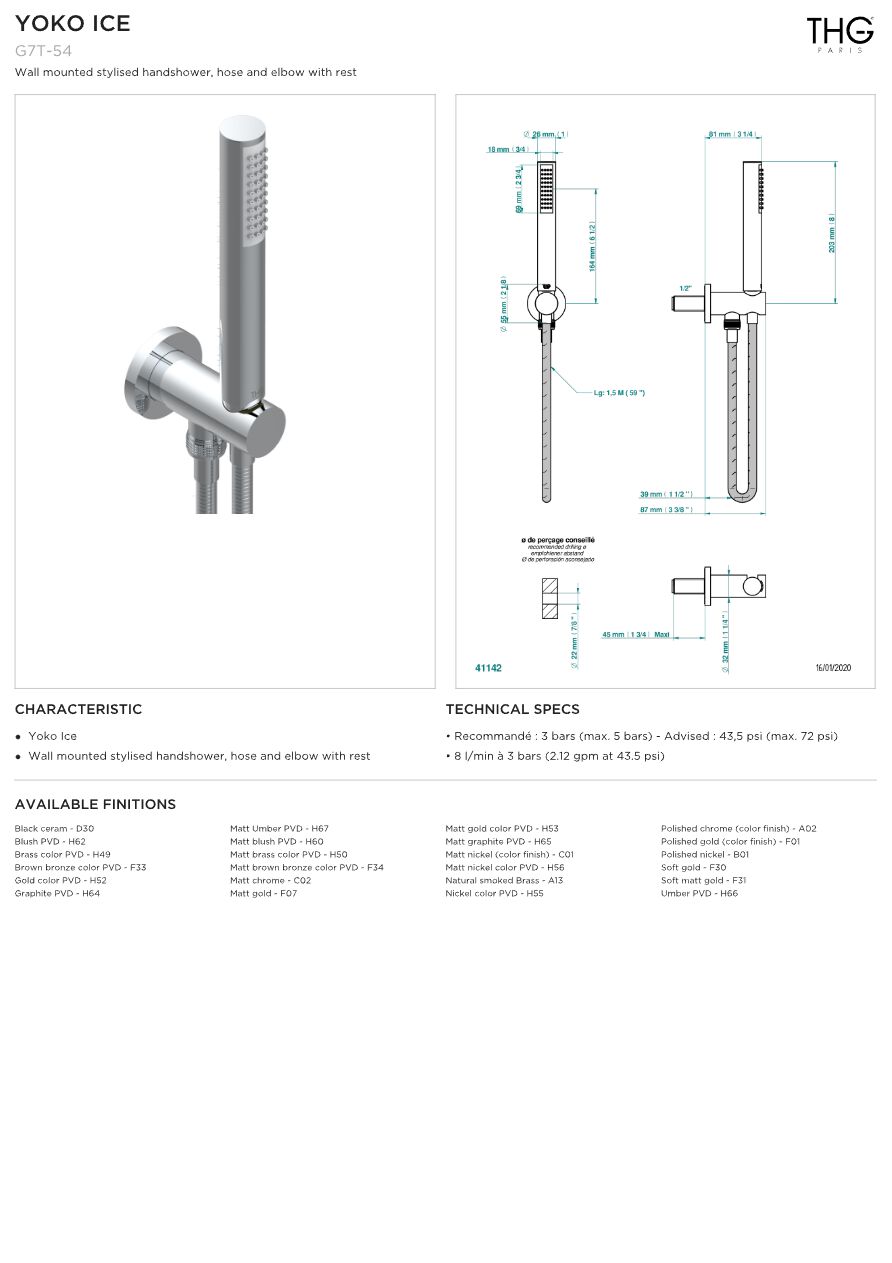YOKO ICE Handshower By THG Paris