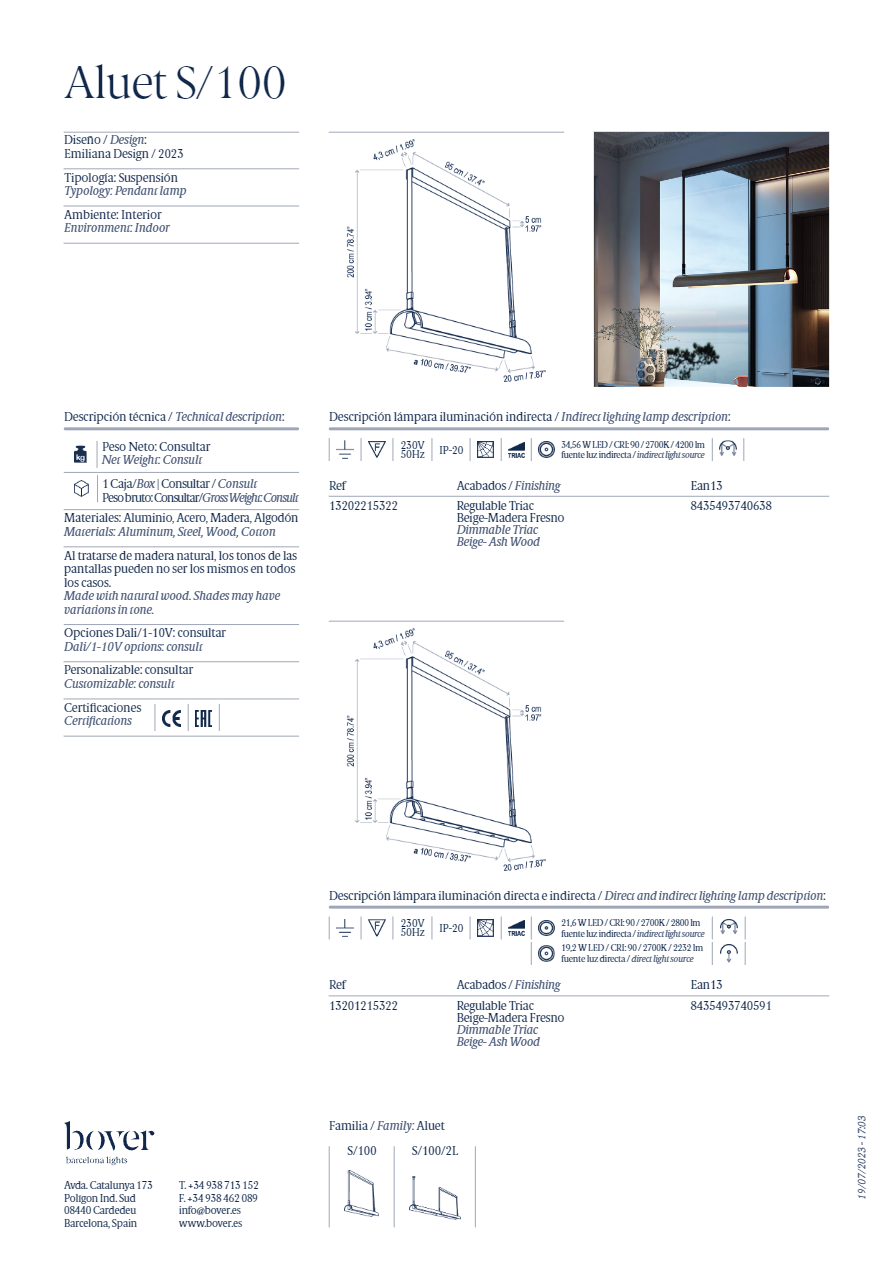 ALUET S/100 Pendant lamp By Bover