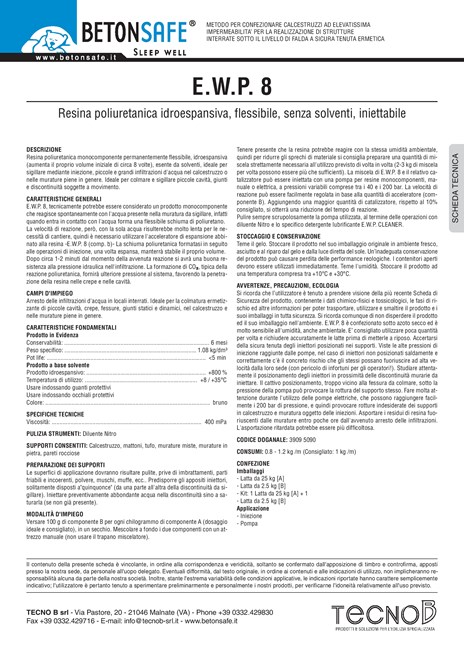 Resina idroespansiva poliuretanica EWP | Resina idroespansiva By BETONSAFE