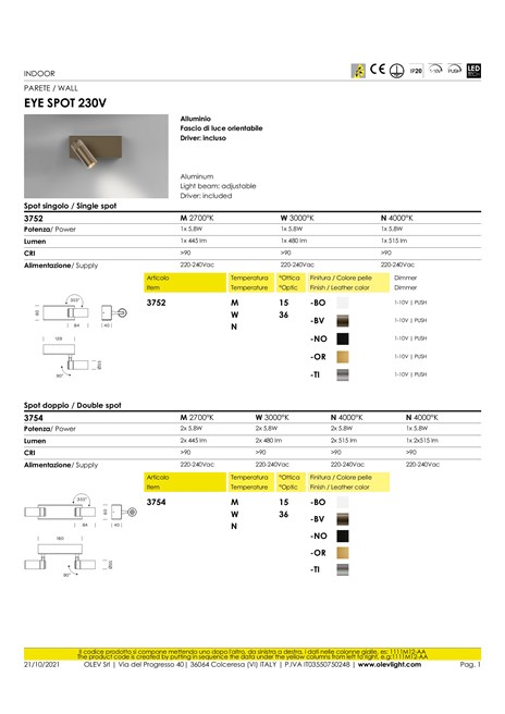EYE 35 230V LED adjustable ceiling spotlight By Olev | design Filippo ...