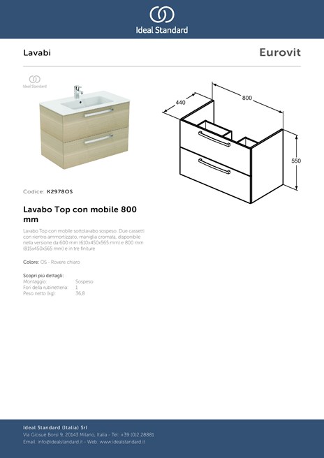 EUROVIT - K2978 Mobile lavabo By Ideal Standard