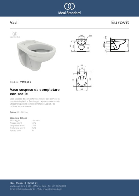 Wc sospeso EUROVIT - V390601 - Ideal Standard - Edilportale