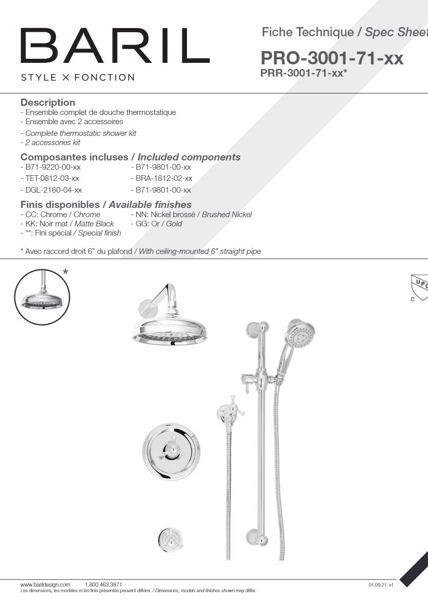 PRO-3001-71 Set doccia termostatico con soffione By BARIL