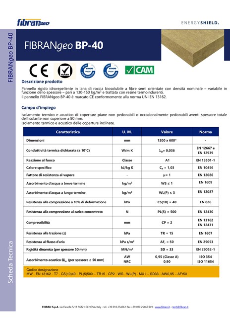 FIBRANgeo BP-40 Pannello in lana di roccia By Fibran