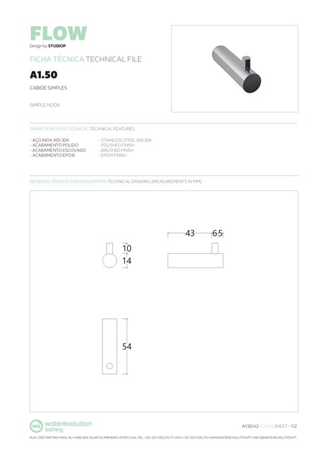 FLOW A1.50 Cabide de latão cromado By Waterevolution | design Studio P
