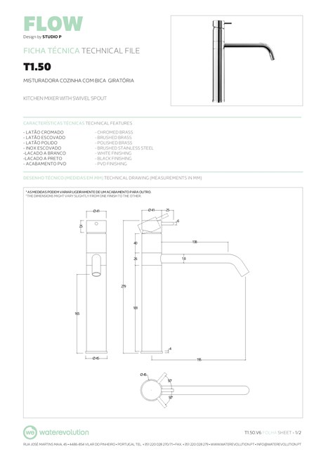 FLOW T1.50 | Kitchen tap Flow Collection By Waterevolution design Studio P