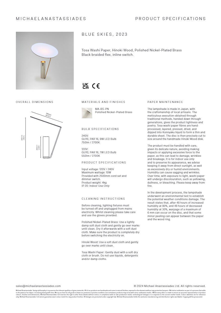 BLUE SKIES Table lamp By Michael Anastassiades