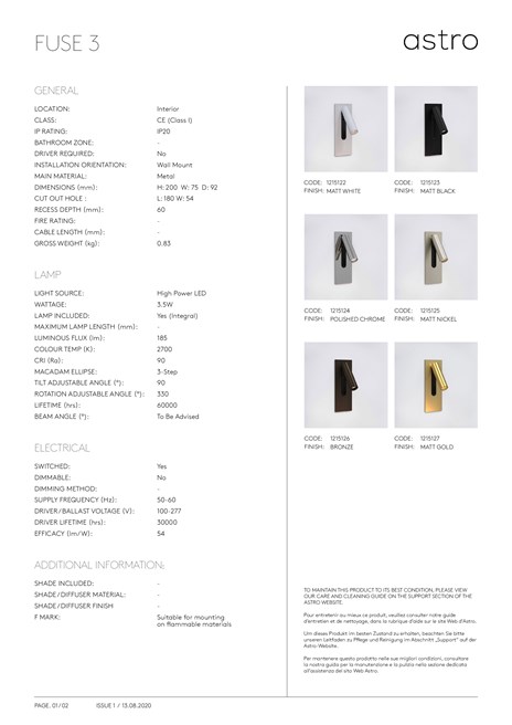 FUSE 3 | Steel reading lamp wall lamp By Astro Lighting