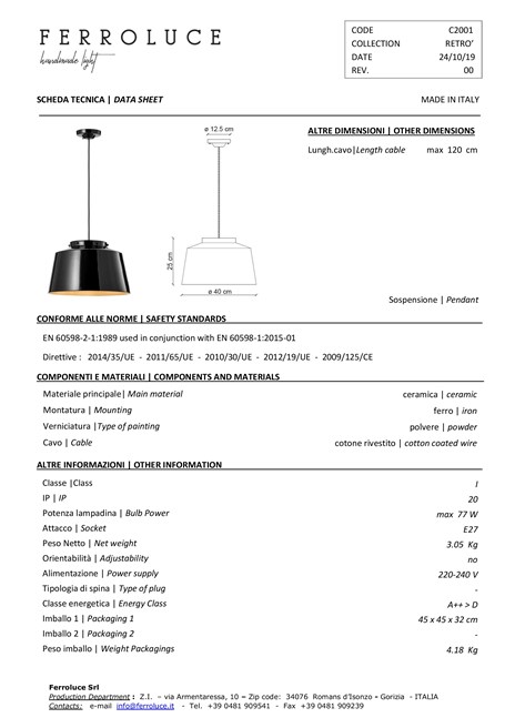50'S | Luminária pendente Coleção 50's By FERROLUCE
