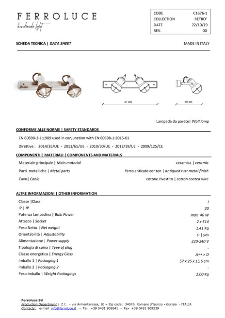 LOFT Wall-mounted multiple rectangular ceramic spotlight By FERROLUCE