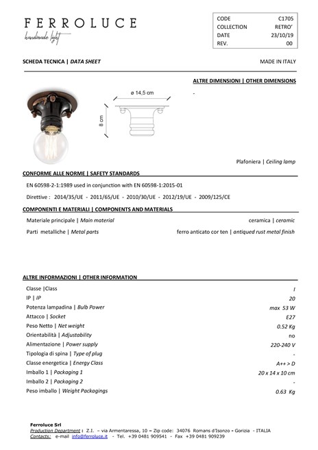 PIPES Lampe de plafond en céramique By FERROLUCE