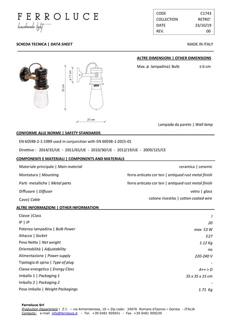 URBAN Wall-mounted adjustable ceramic spotlight By FERROLUCE