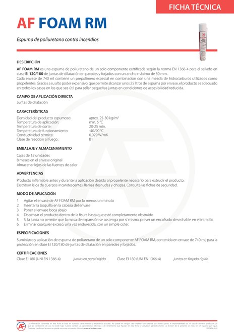 Espuma selladora antifuego AF FOAM RM By AF SYSTEMS