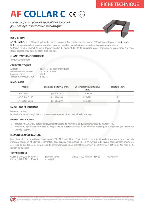 Colliers coupe-feu pour tuyaux courbés AF COLLAR C By AF SYSTEMS