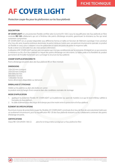 AF COVER LIGHT Protection coupe-feu pour les faux-plafonds By AF SYSTEMS