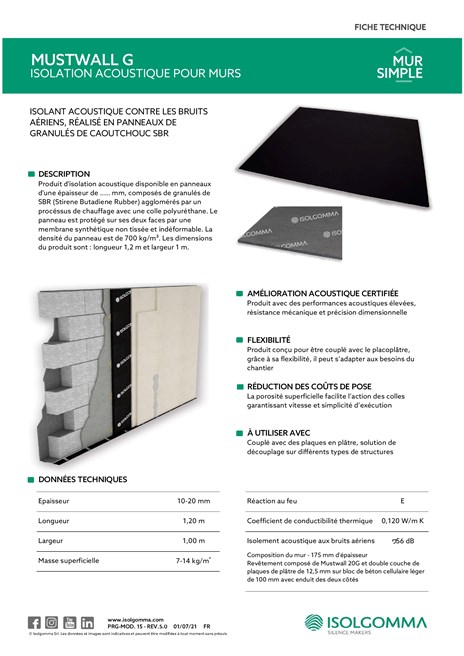 Isolation acoustique pour double murs et plafonds MUSTWALL By Isolgomma