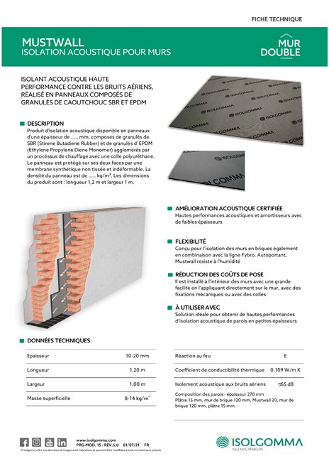 Isolation acoustique pour double murs et plafonds MUSTWALL By Isolgomma