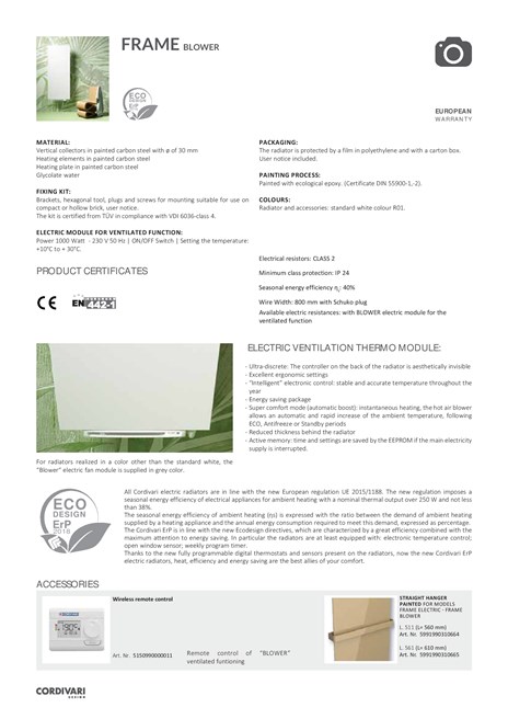 Heizlüfter zur Wandmontage FRAME BLOWER By Cordivari Design