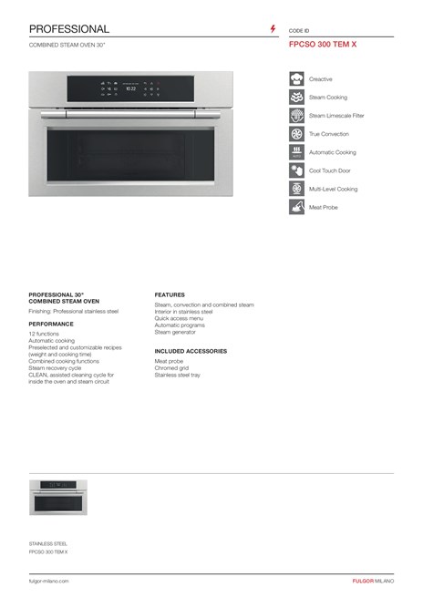 FPCSO 300 TEM X | Паровая печь Коллекция Professional By Fulgor Milano