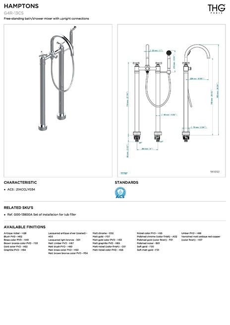 HAMPTONS Free-standing bath/shower mixer By THG Paris | design Charles Zana