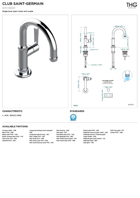 CLUB SAINT-GERMAIN Single lever basin mixer By THG Paris