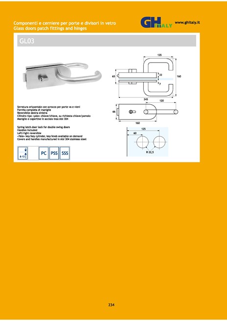 GL03 Stainless steel glass door lock By GH ITALY