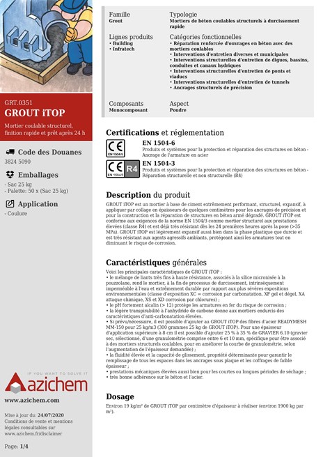 GROUT iTOP Mortier coulable structurel By Azichem