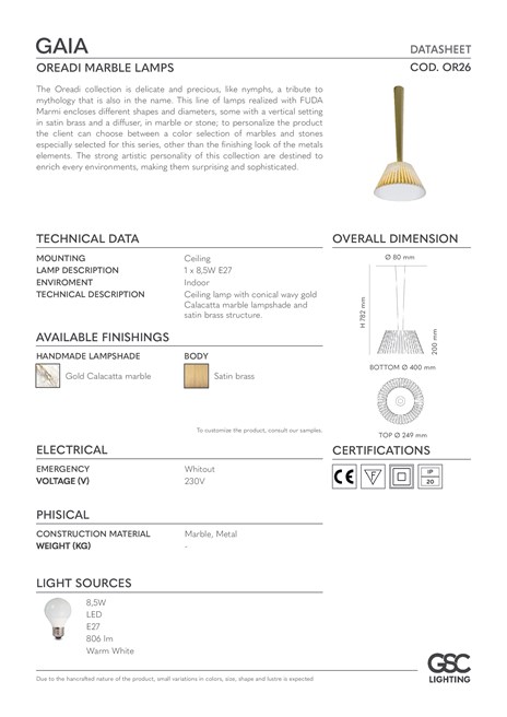 LED Calacatta Oro marble ceiling lamp OR26 - GAIA By GSC Lighting ...