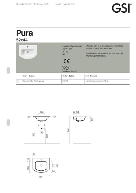 MODO 52X44 Lavabo in ceramica con troppopieno By GSI ceramica