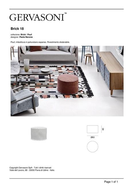 BRICK 18/19 Pouf By Gervasoni | design Paola Navone