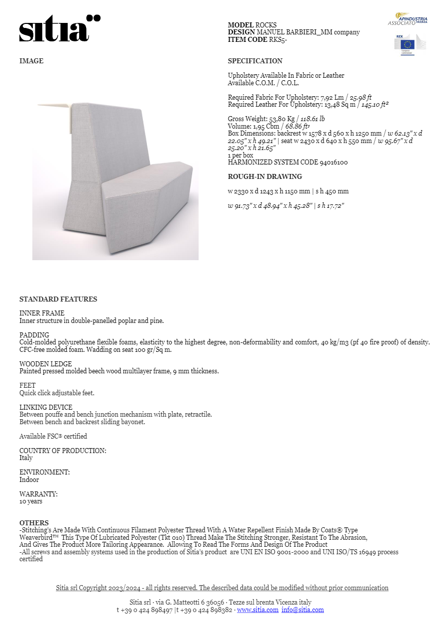 ROCKS High-back fabric bench By SITIA | design Manuel Barbieri