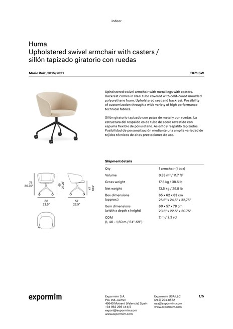 HUMA | Chair with castors By EXPORMIM design Mario Ruiz