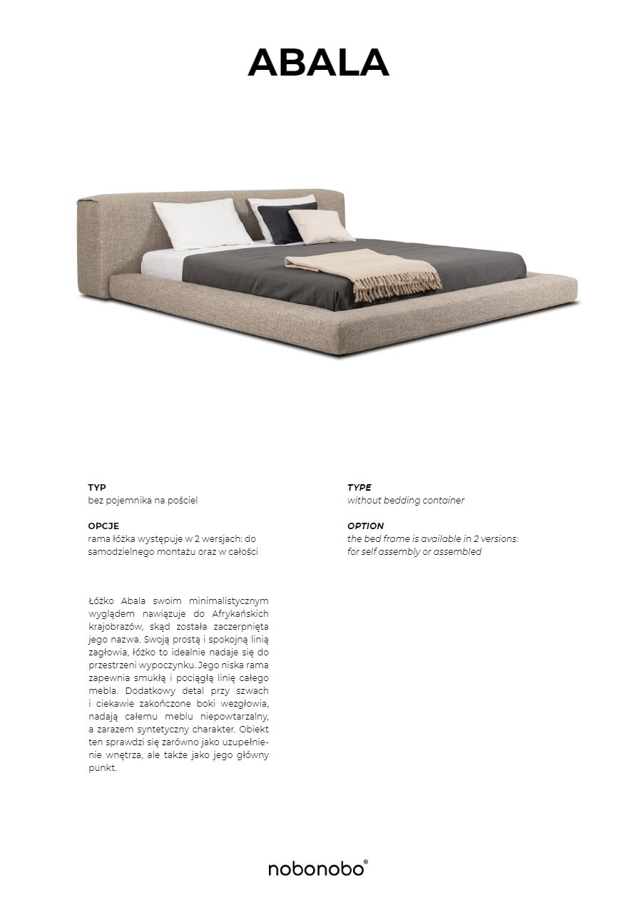 ABALA Fabric double bed with upholstered headboard By Nobonobo